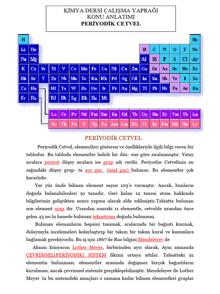 Periyodik Cetvel Konu Anlatimi Cy2 | PDF