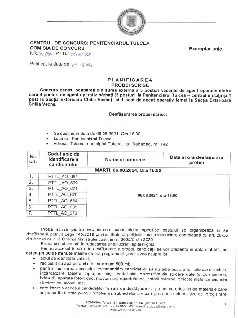 Planificare Proba Scrisa | PDF