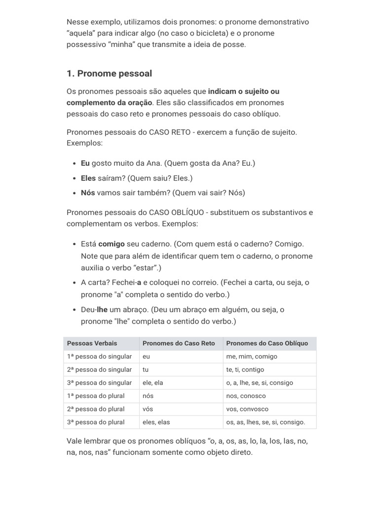 Pronomes - o Que e Quais São (Com Exemplos) - Toda Matéria | PDF