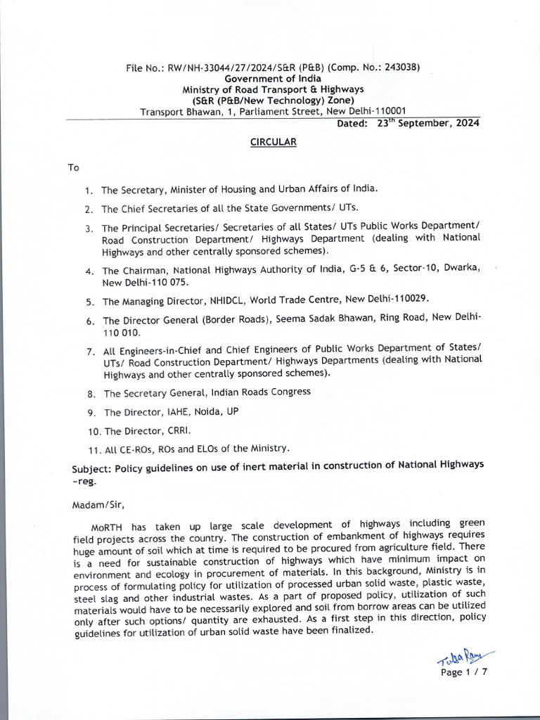 CIRCULAR-Policy Guidelines On Use of Inert Material in Construction of ...