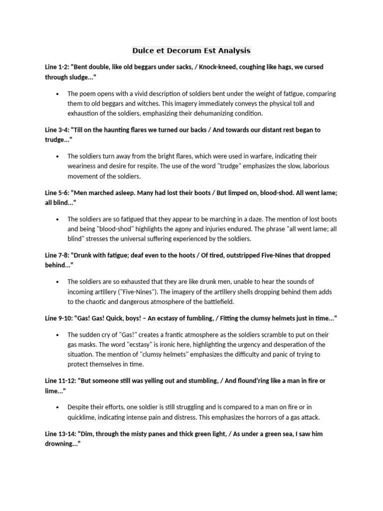 Dulce et Decorum Est Analysis | PDF