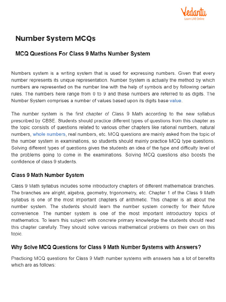 Number System MCQs | PDF