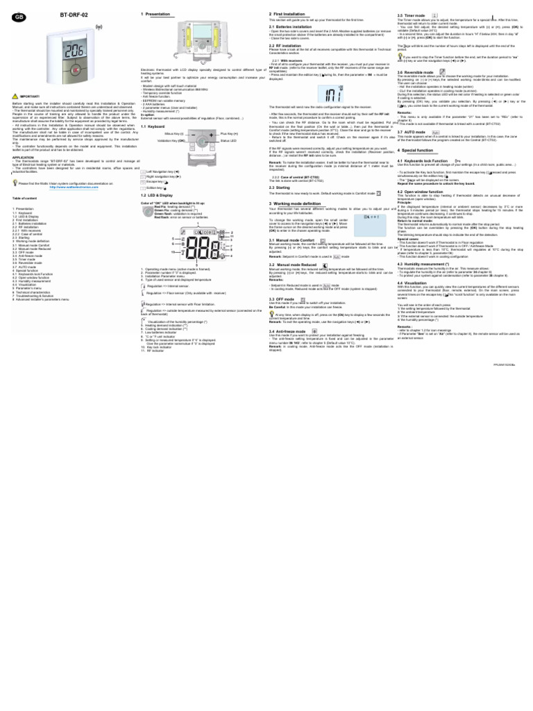 User Manual Watts BT-DRF-02 (English - 2 Pages) | PDF
