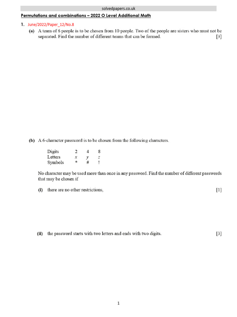 2022J Permutations and Combinations O Level 4037 Add Math | PDF