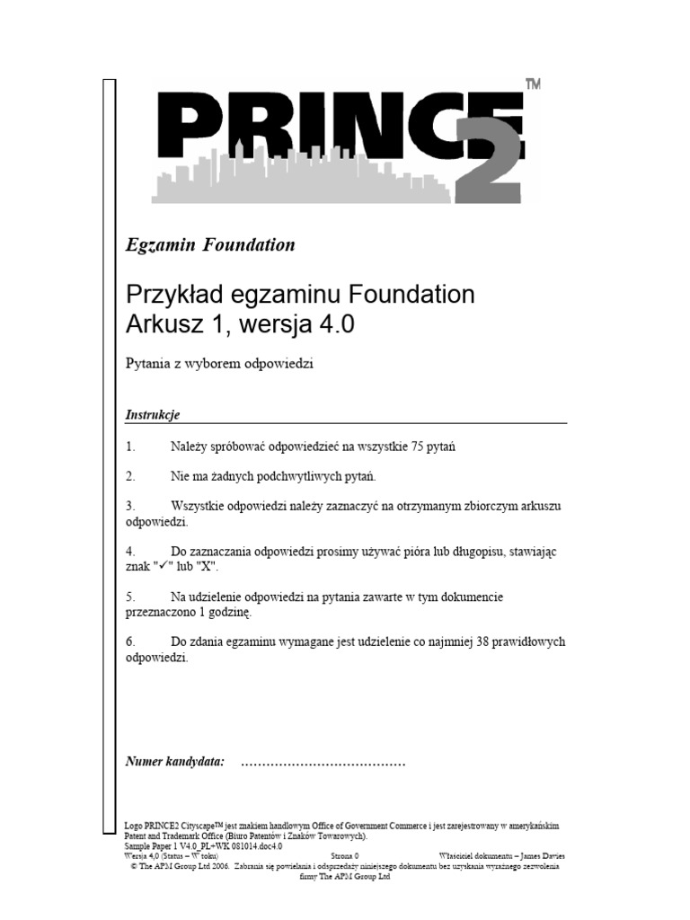 PRINCE2 Foundation Sample Paper 1 Questions V4.0 (Polish) | PDF