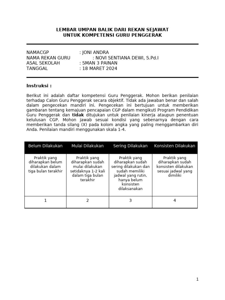 OK Lembar Umpan Balik Dari Rekan Sejawat - A5 FINAL 150522 | PDF
