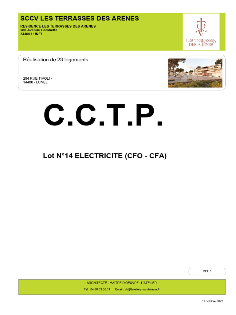 CCTP Lot N°14 ELECTRICITE (CFO - CFA) | PDF