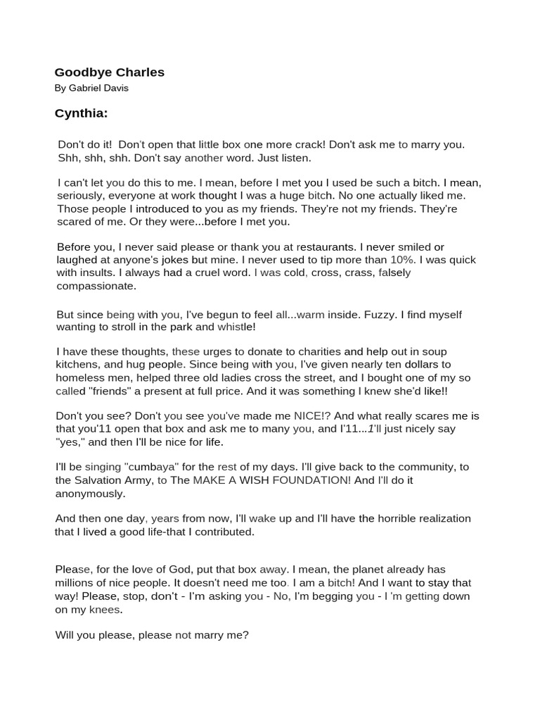 Script 4 - GOODBYE CHARLES by Gabriel Davis | PDF