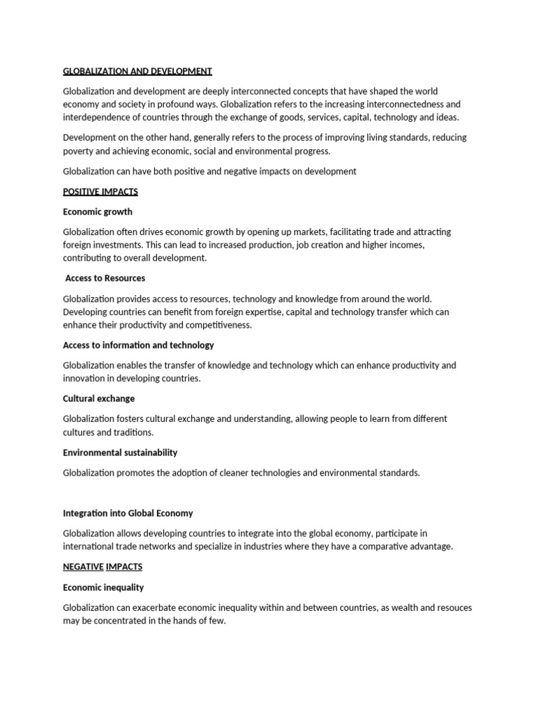 GLOBALIZATION AND DEVELOPMENT | PDF