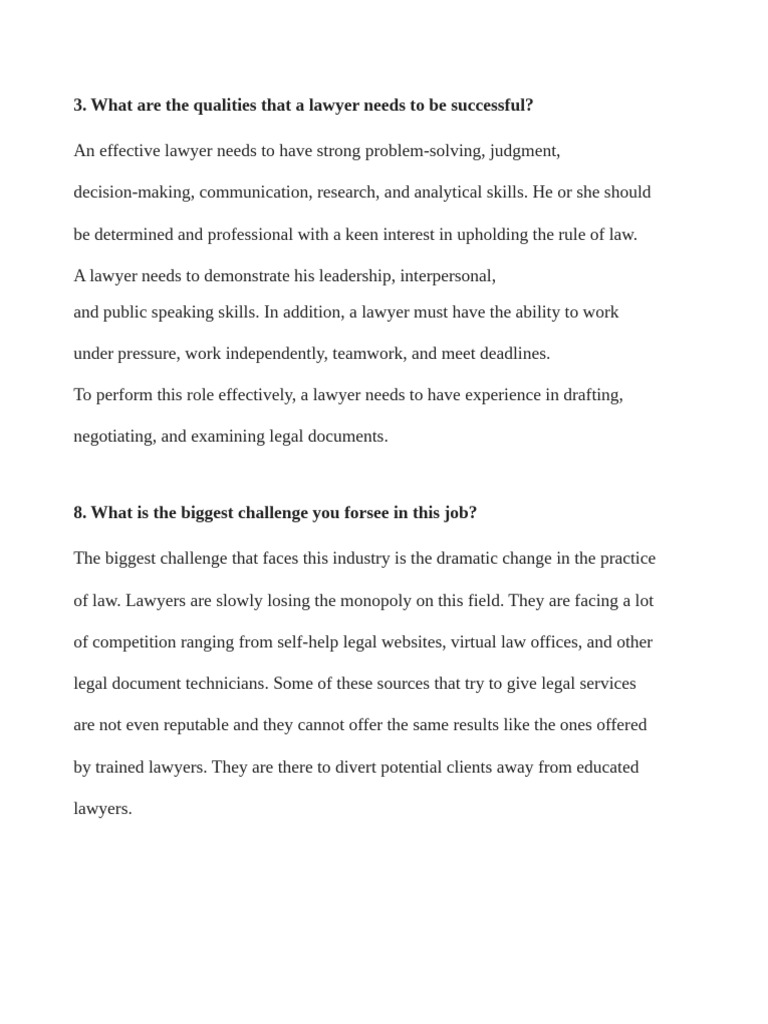 30 Interview Questions For Lawyers | PDF | Confidentiality | Paralegal