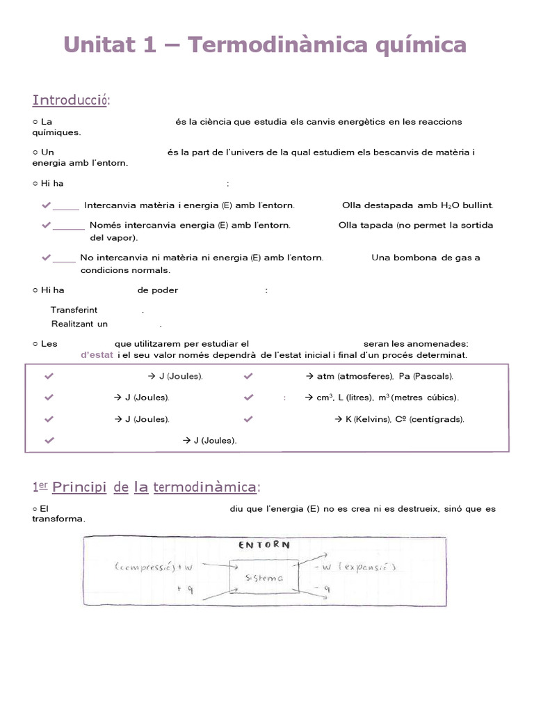 Unitat 1 - Termodinàmica Química Apunts | PDF
