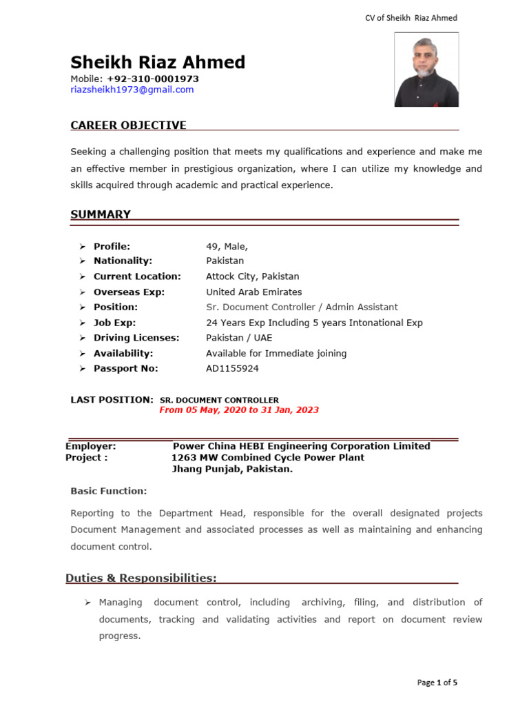 Resume_Sheikh Riaz Ahmed_DocumentController | PDF