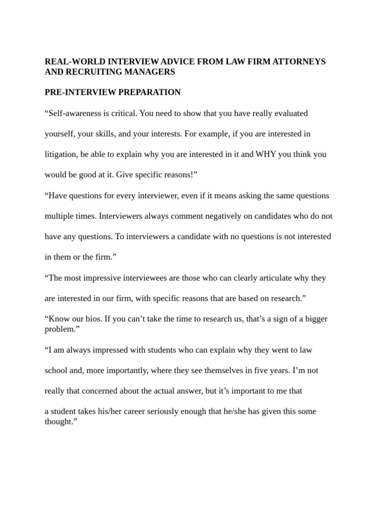 Law Student Interview Tips and Insights | PDF