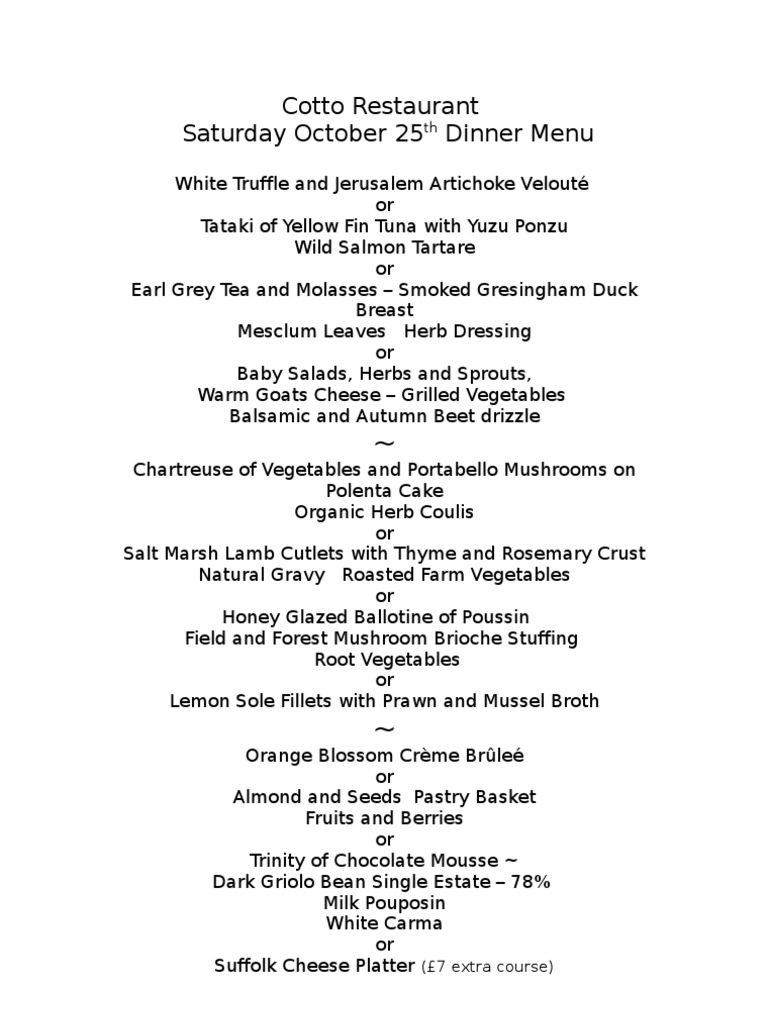 Cotto Menu | PDF