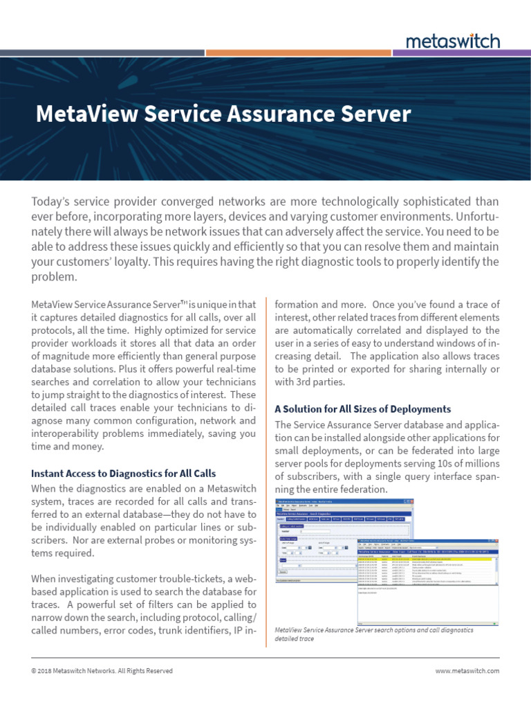 Metaswitch Metaview Service Assurance Server | PDF