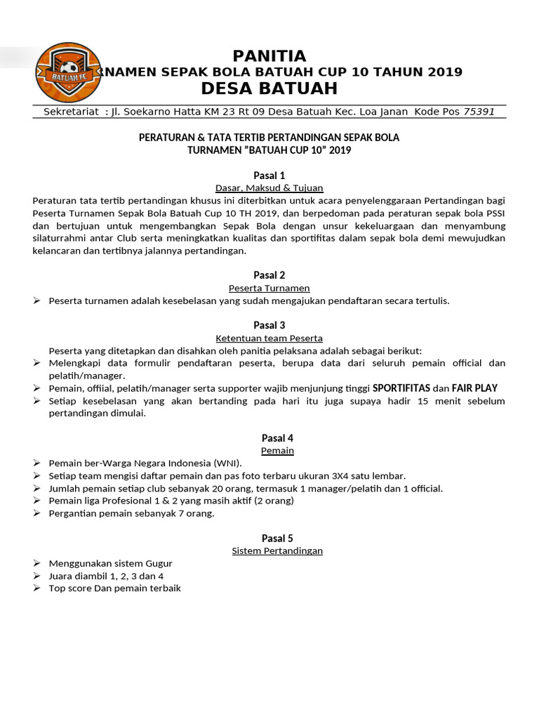 Aturan pertandingan Batuah cup | PDF