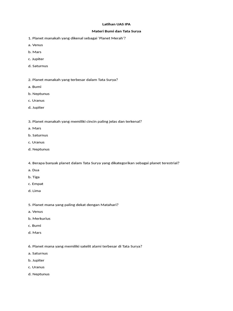 Latihan UAS IPA | PDF