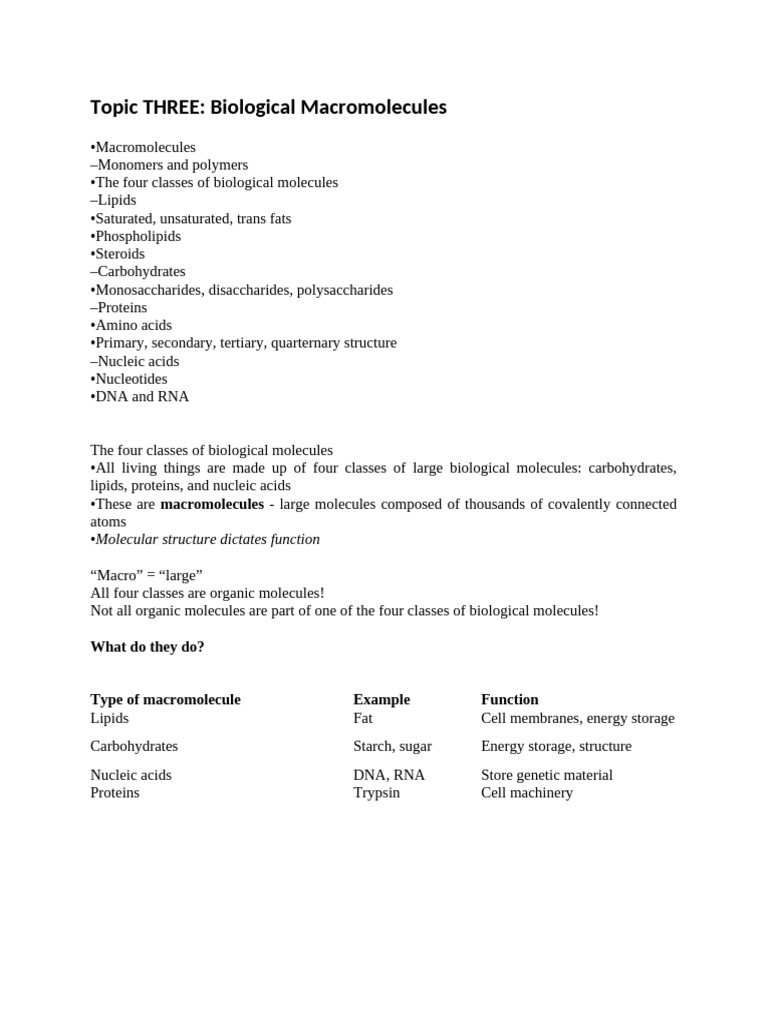 Topic THREE - Biological Macromolecules | PDF | Carbohydrates | Science ...