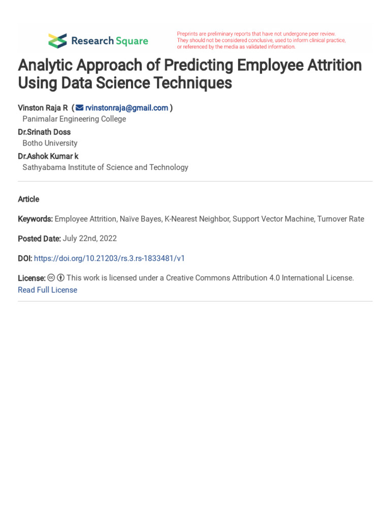 Analytic Approach of Predicting Employee Attrition | PDF