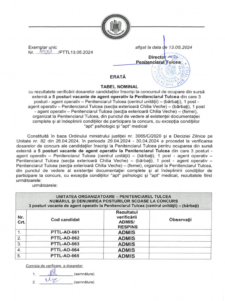 Erata Proces Verbal Verificarea I | PDF