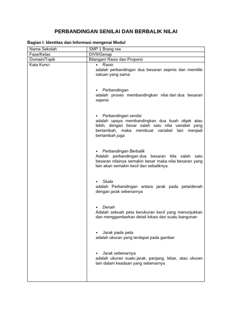 Modul Ajar Perbandingan Senilai | PDF