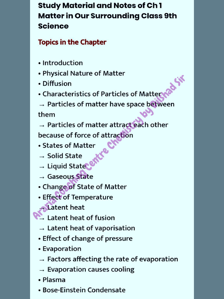 Chemistry Class 9th 1st Chapter Notes in English | PDF