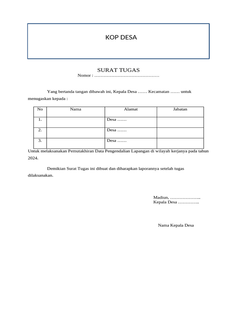 Contoh Surat Tugas Dan Lampiran SPJ Pencatatan Dan Pengumpulan Data ...