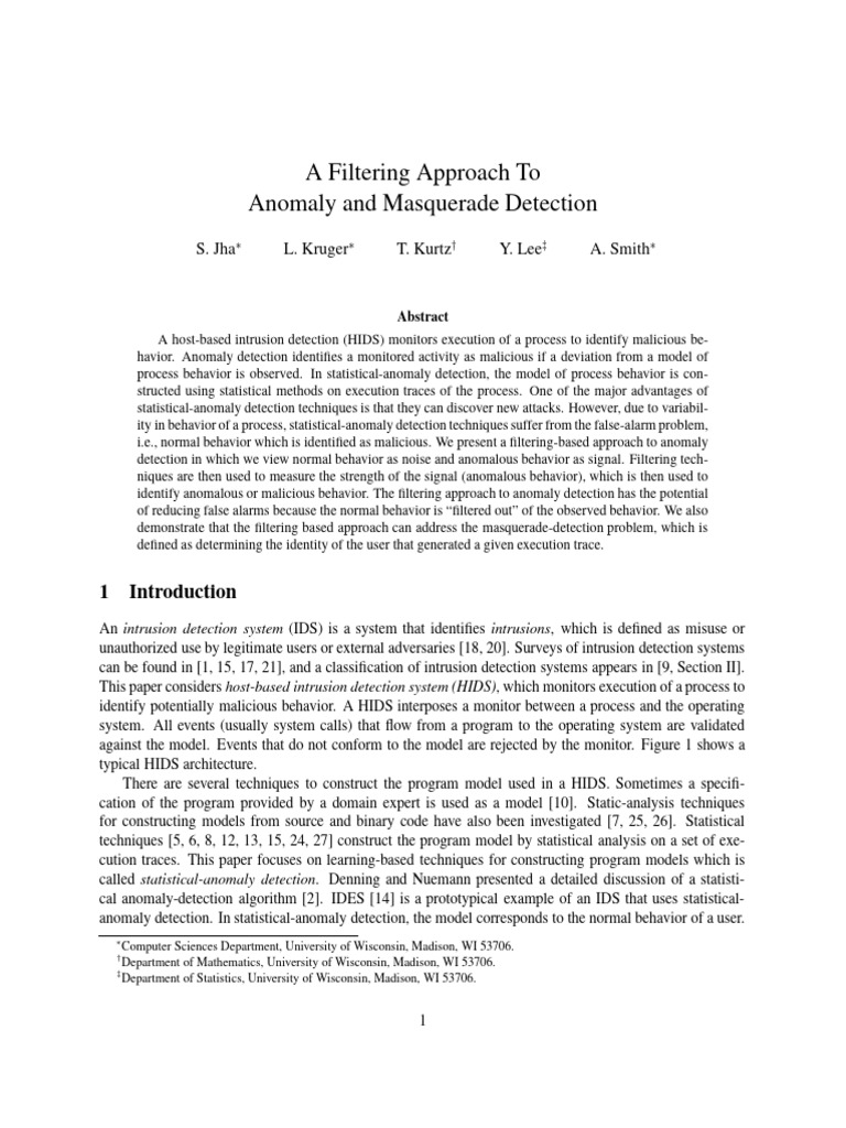 A Filtering Approach To Anamoly and Masquerade Detection | PDF