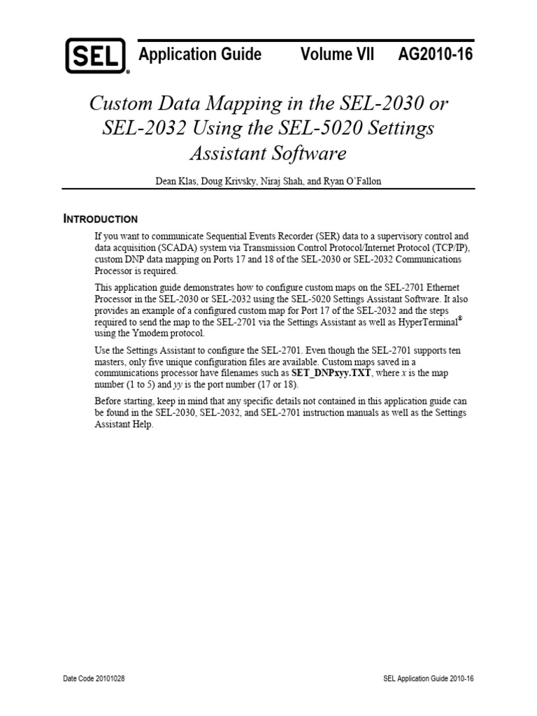 Custom Data Mapping in The SEL-2030 or SEL-2032 | PDF