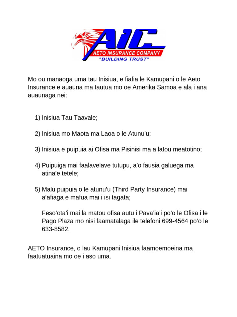 AIC Samoan Advertisement - 092324 | PDF