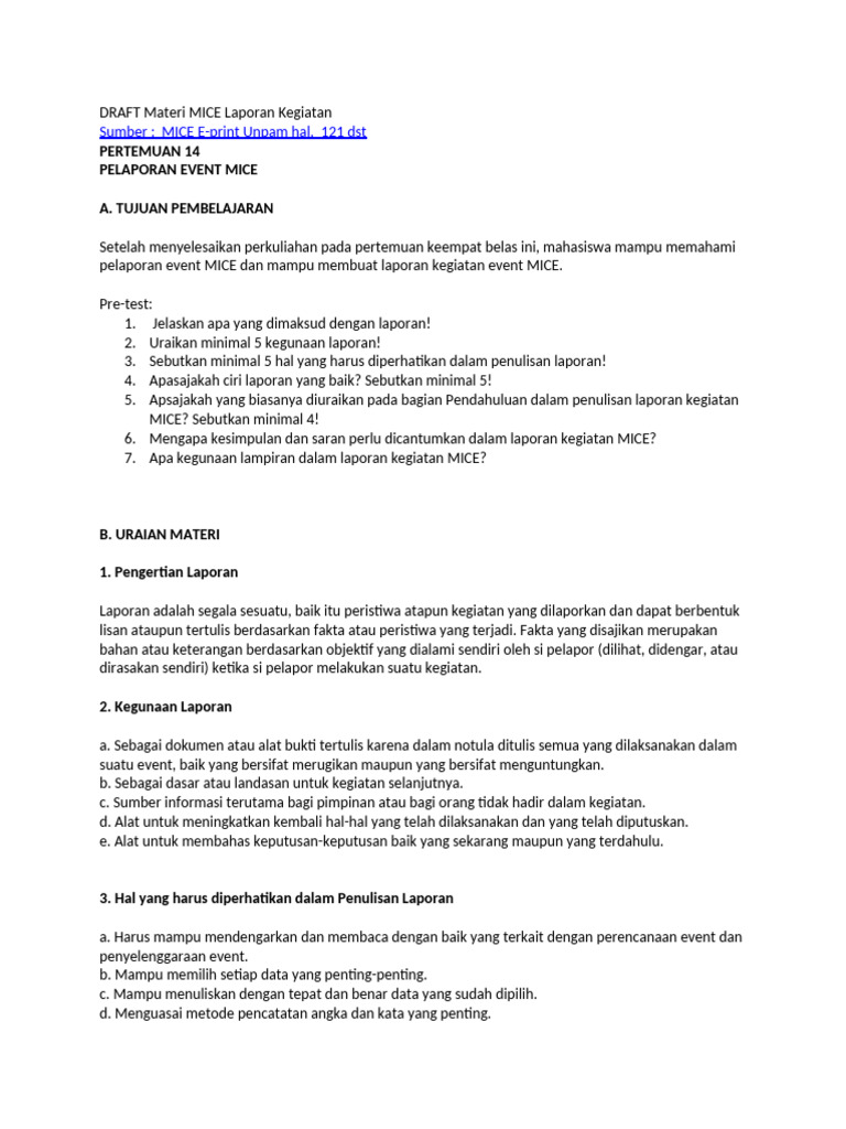 DRAFT Materi MICE - KD 319 - Laporan Kegiatan | PDF