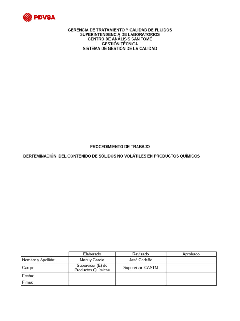 Determinación de Sólidos No Volátiles en Químicos | PDF | Ácido | Solvente