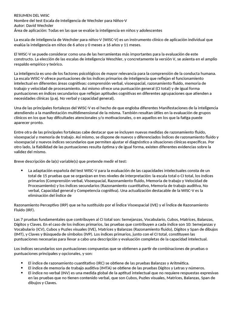 Resumen Del Wisc | PDF