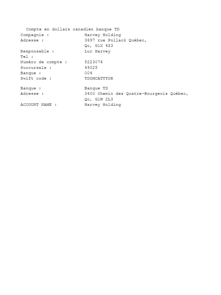 Harvey Holding CND TD Bank | PDF