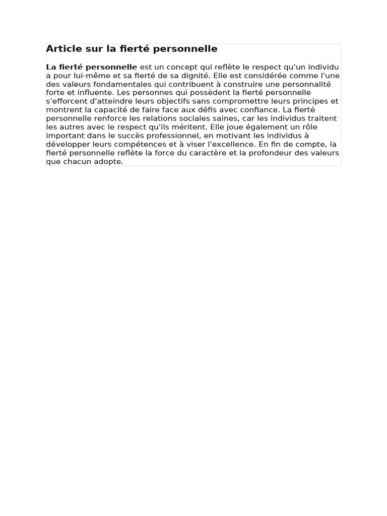 Article Sur La Fierté Personnelle | PDF