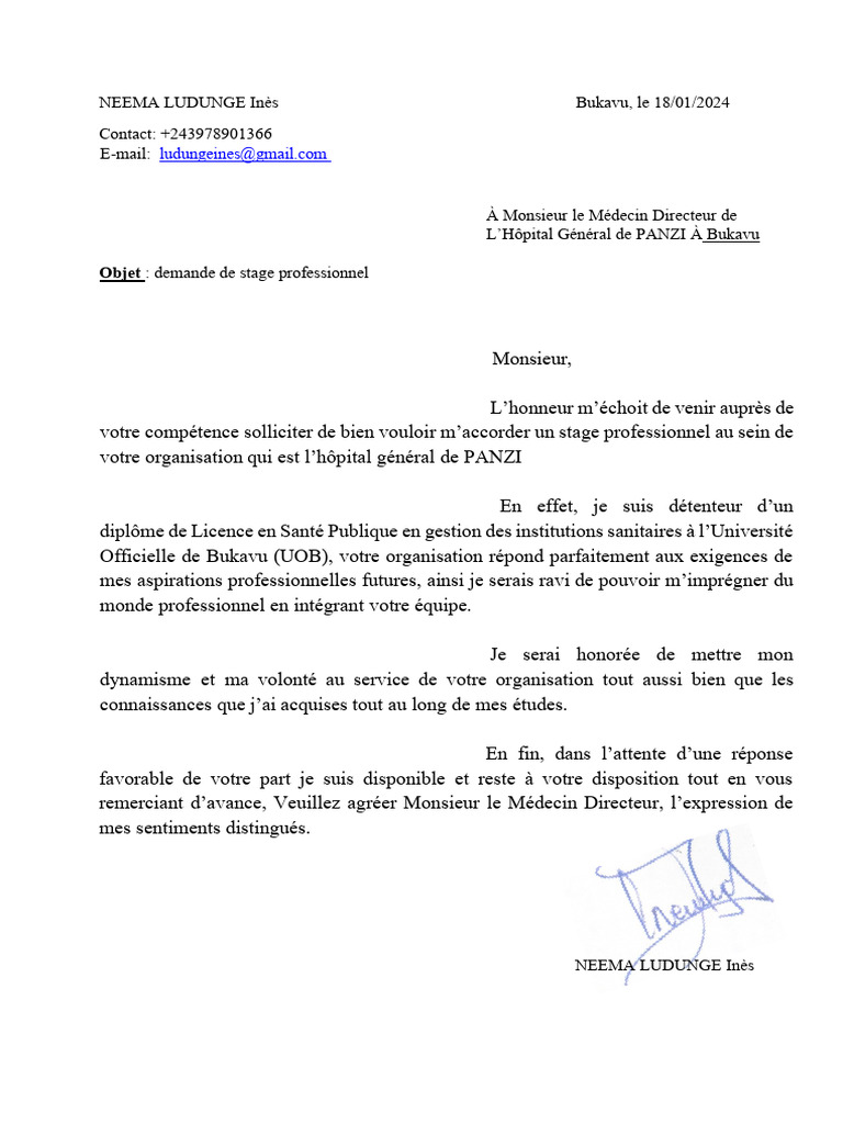 Lettre de Demande de Stage INES | PDF