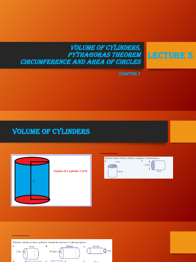Lecture 5 (Volume of Cylinders, Pythagoras Theorem, Circle) | PDF