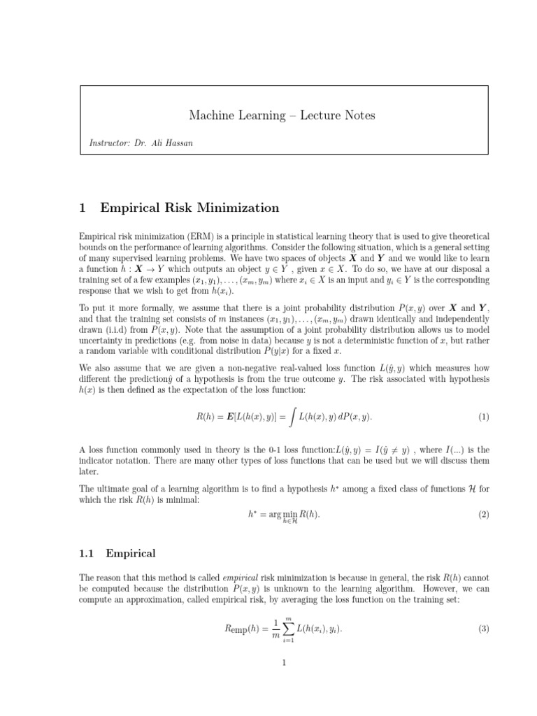 Pre-Lecture Reading Empirical Risk Minimization | PDF