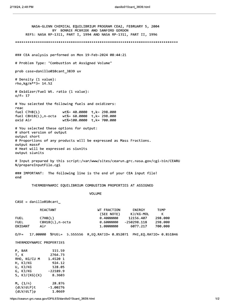 Ex 4 - Results NASA CEA | PDF