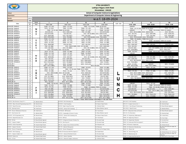 Time Table Final 18-9-24 | PDF