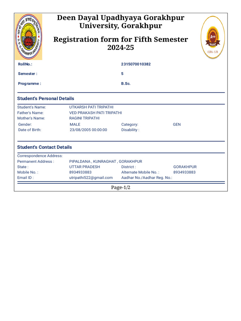Exam Form 5th Sem | PDF