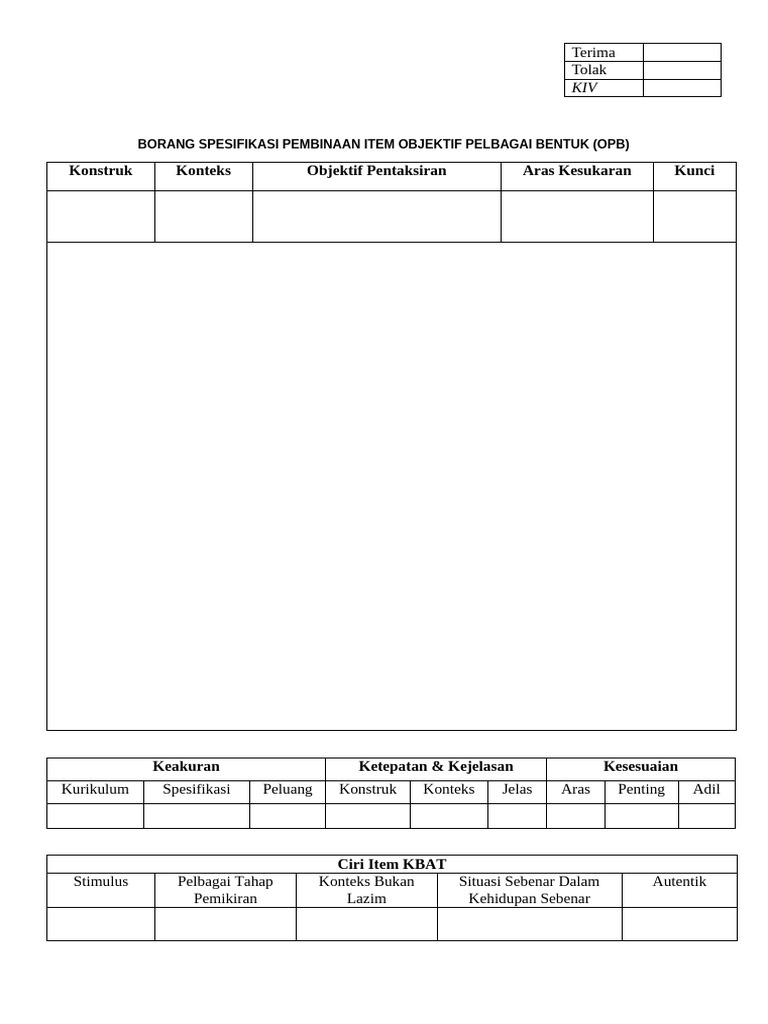 Borang Spesifikasi Pembinaan Item Template | PDF