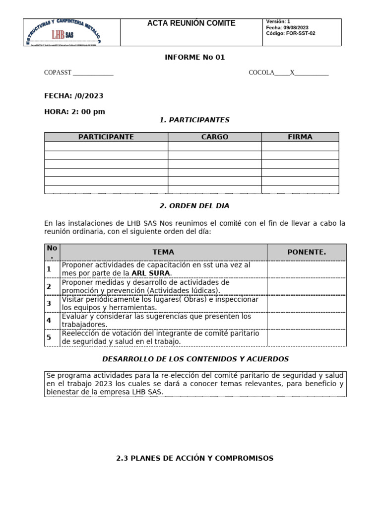 Formato Acta de Reunion Cocola | PDF