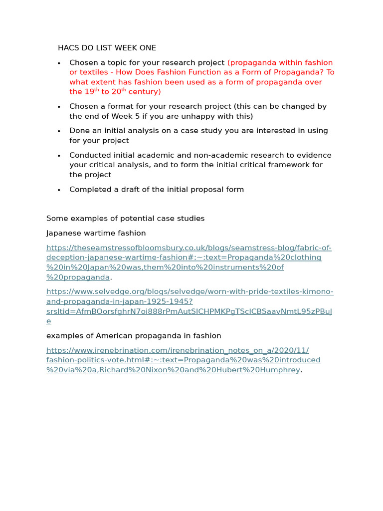 Hacs Do List Week One | PDF