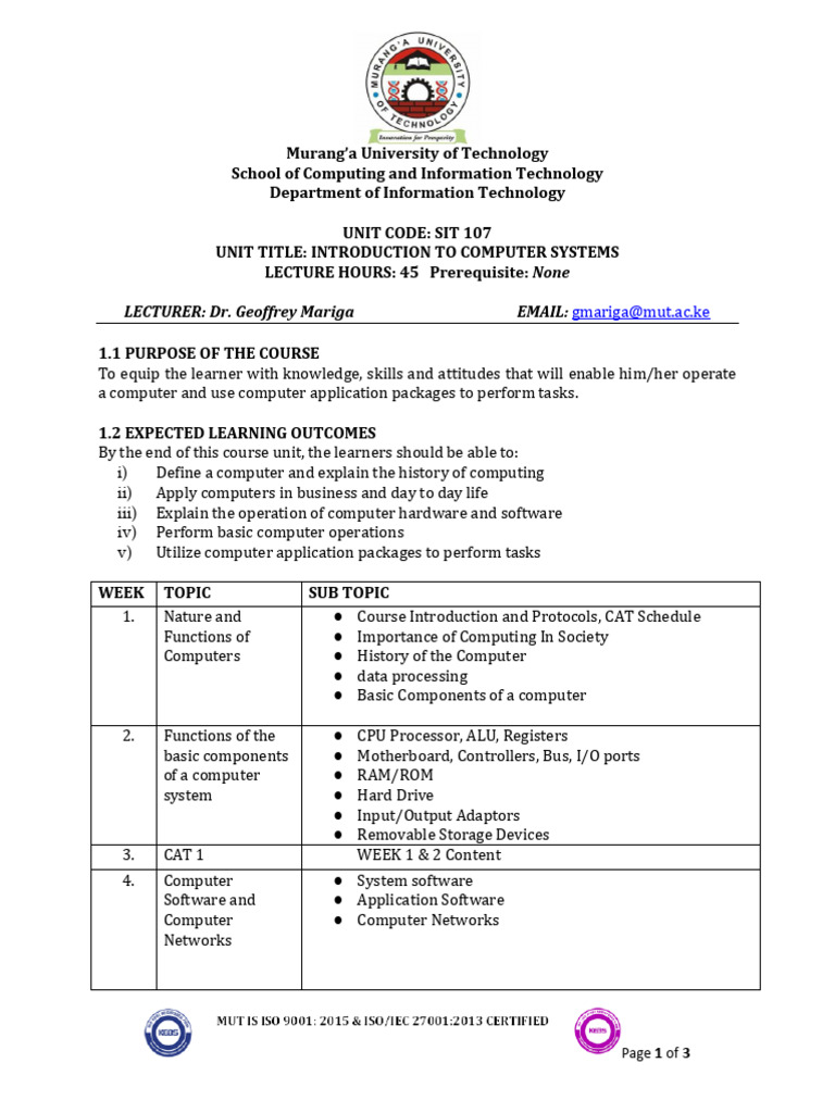 SIT 107 Course Outline | PDF