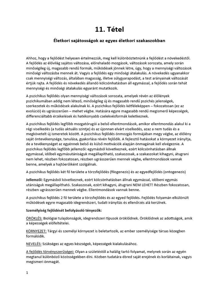 11 Az Életkori Sajátosságok Az Egyes Életkori Szakaszokban | PDF