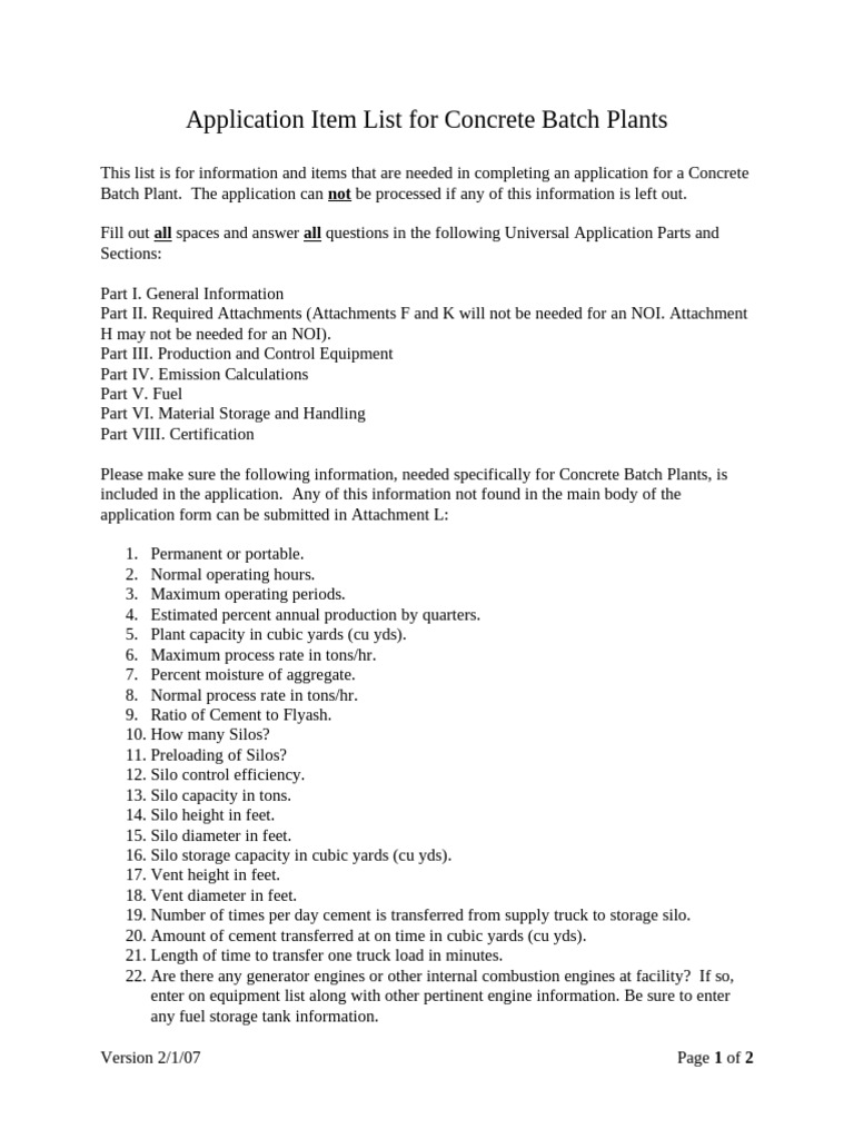 Permit Checklist Concrete Facilites 01feb07 | PDF | Concrete