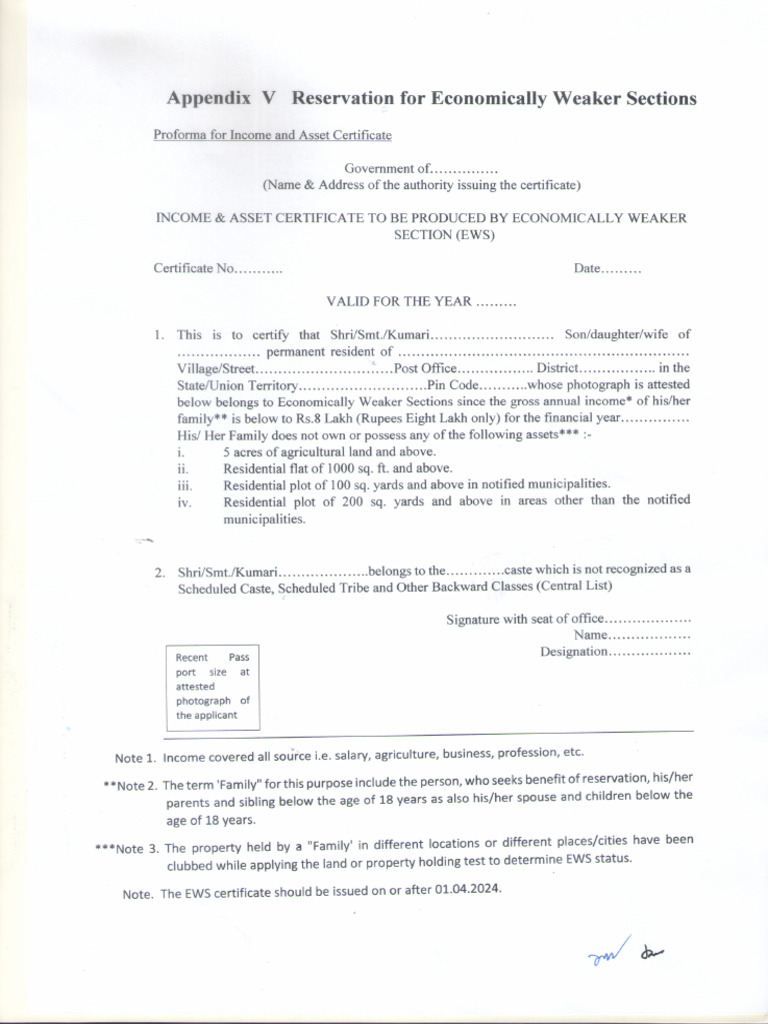 Appendix V Reservation For Economically Weaker Sections | PDF