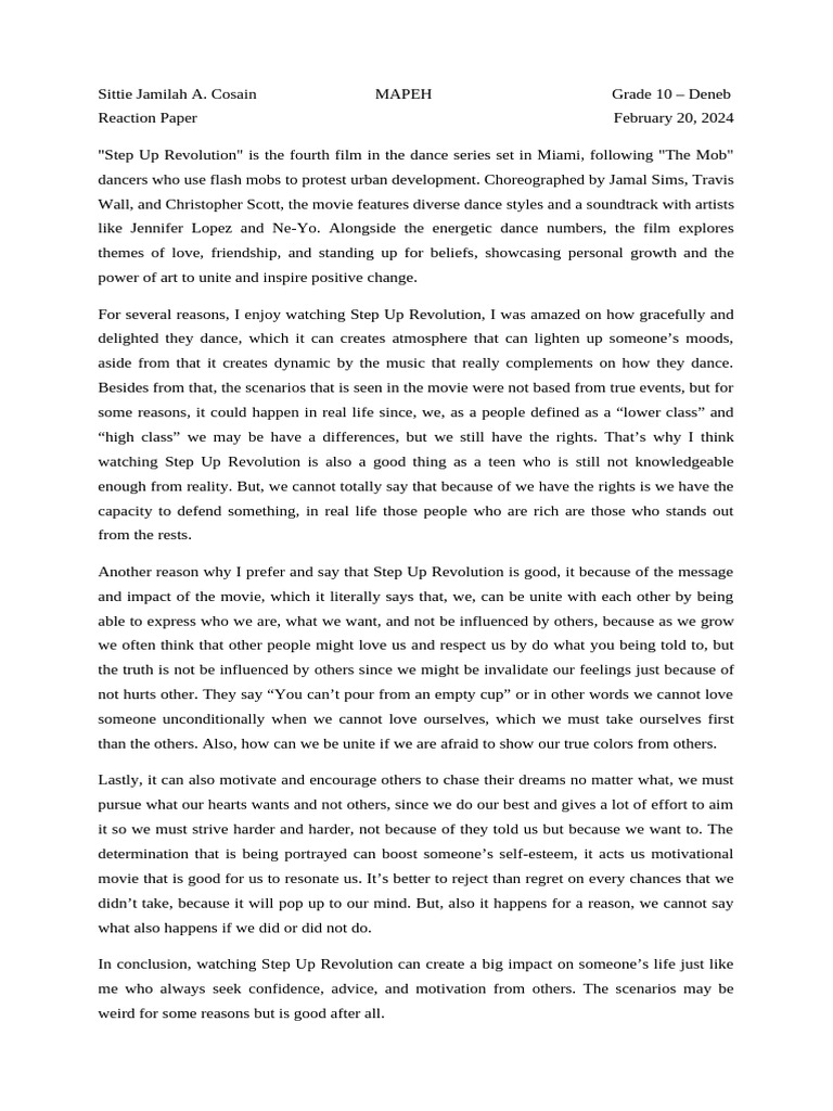 reaction paper in mapeh | PDF