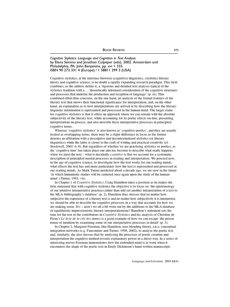 Cognitive Stylistics: Language and Cognition in Text Analysis | PDF